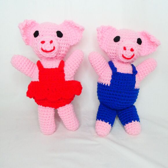 Handmade | Toys | Vintage Handmade Crochet Stuffed Animal Pink Pigs ...